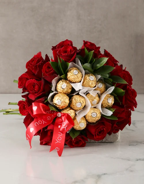 24 Red Roses wrapped around Ferroro Roche Centre - South Coast Florist ...